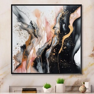 Designart "Black And Gold Fluid Stone" Abstract Marble Framed Wall Art Prints - Bed Bath ...